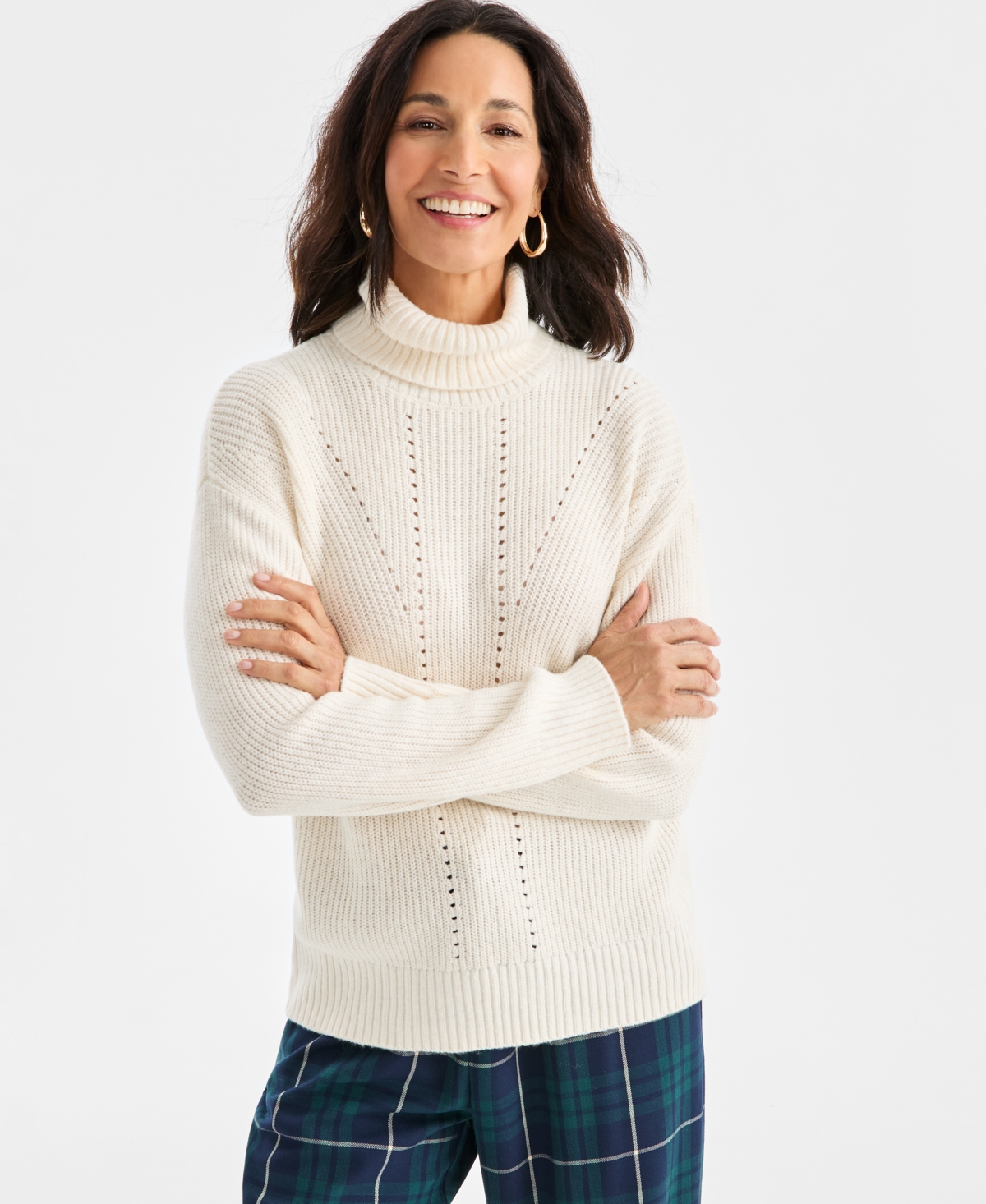Click here for Style & Co Womens Pointelle Turtleneck Sweater  Ma... prices