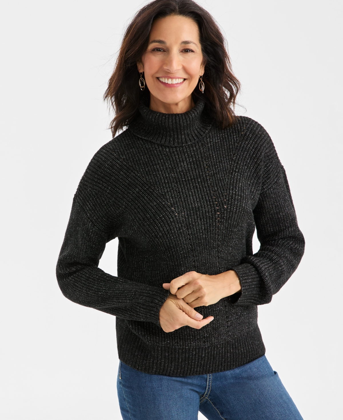 Click here for Style & Co Womens Pointelle Turtleneck Sweater  Ma... prices