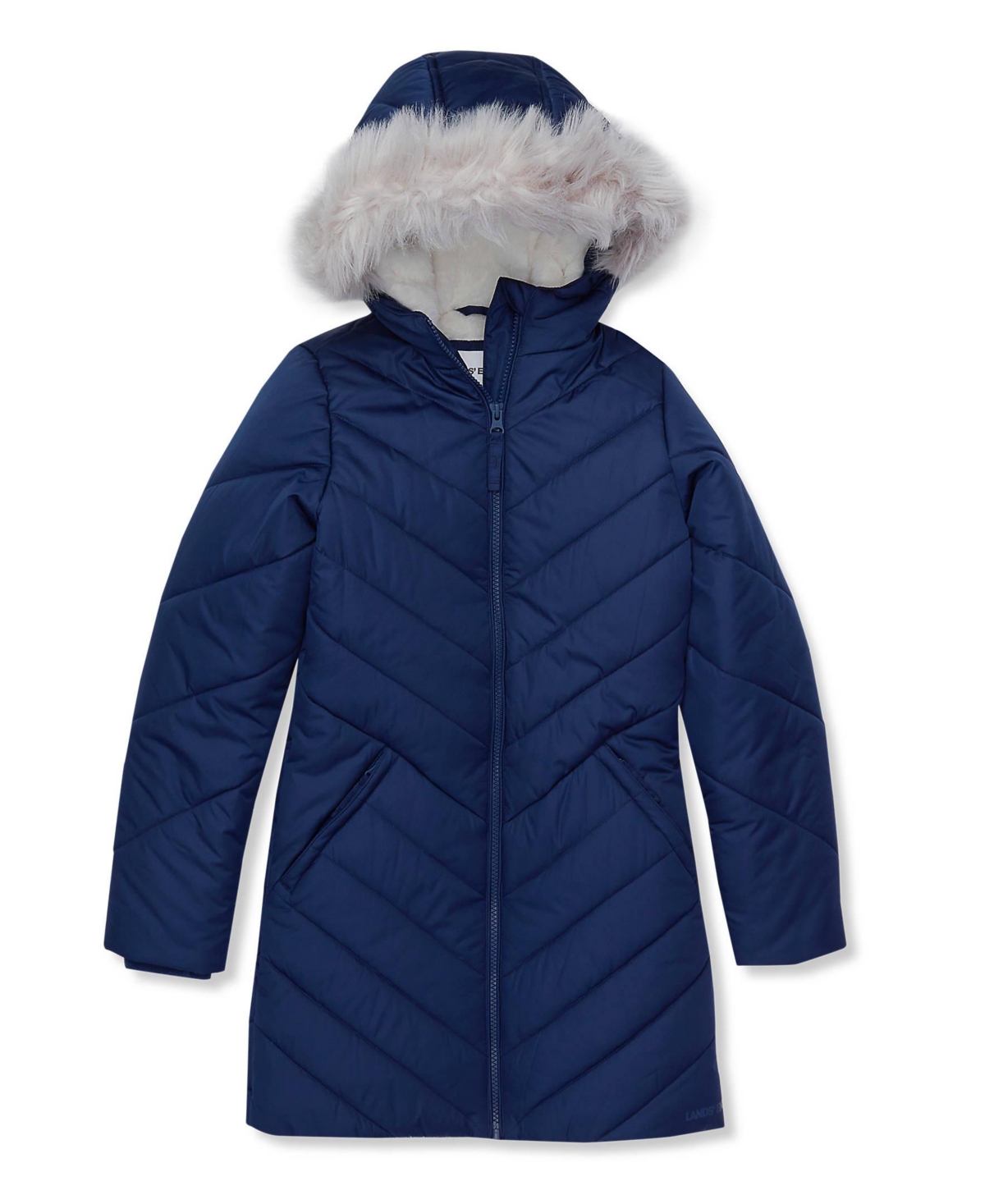 Click here for Lands End Girls Water Resistant Velour Parka - Nav... prices