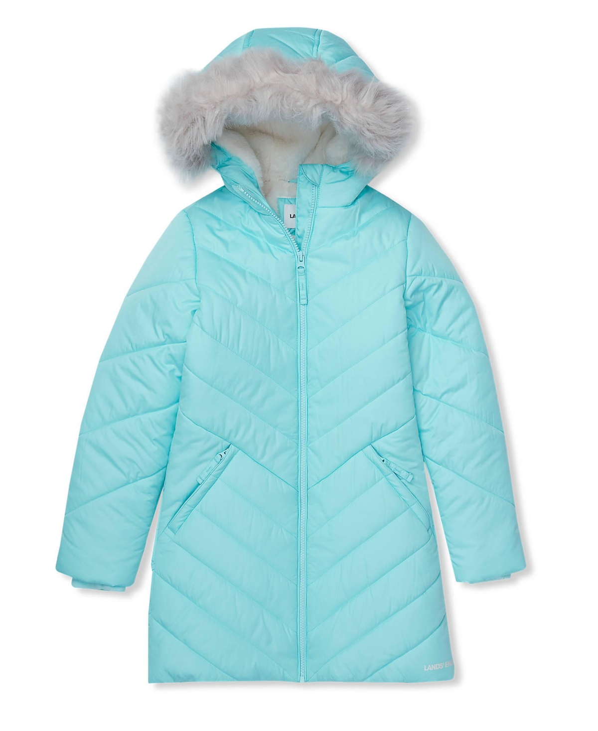 Click here for Lands End Girls Water Resistant Velour Parka - Aqu... prices