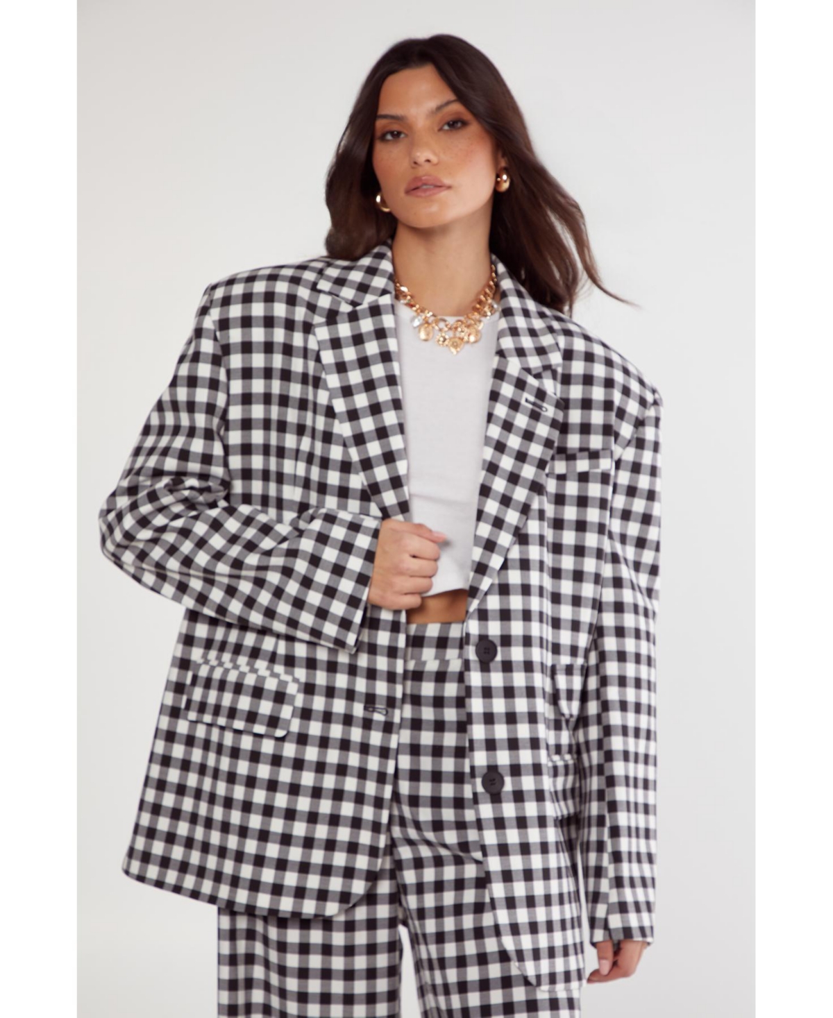 Click here for Nasty Gal Womens Gingham Tailored Blazer - Mono prices