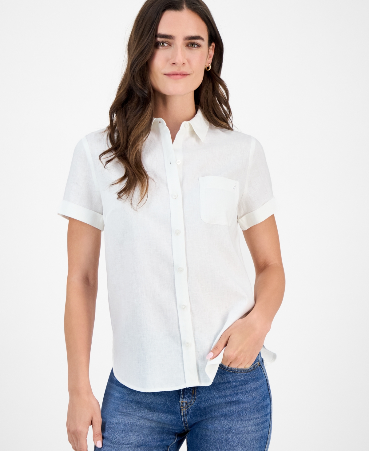 Click here for Nautica Jeans Womens Solid Short-Sleeve Camp Shirt... prices