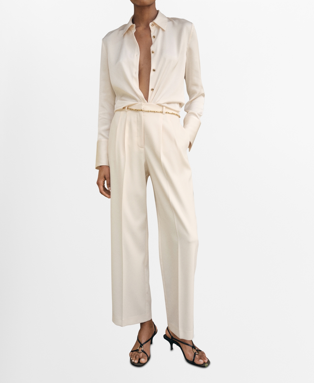 Click here for Mango Womens Straight-Fit Pleated Pants - Ice Gray prices