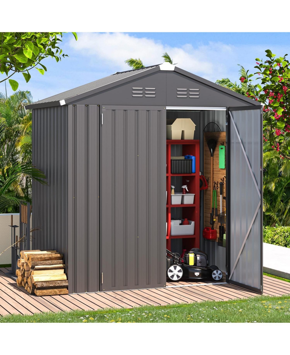 Click here for Aecojoy 6x4 Outdoor Storage Shed - Dark grey prices