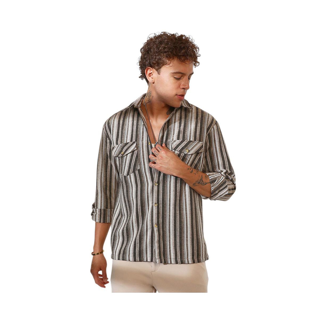 Click here for Campus Sutra Mens Taupe Brown & Sepia Brown Multit... prices