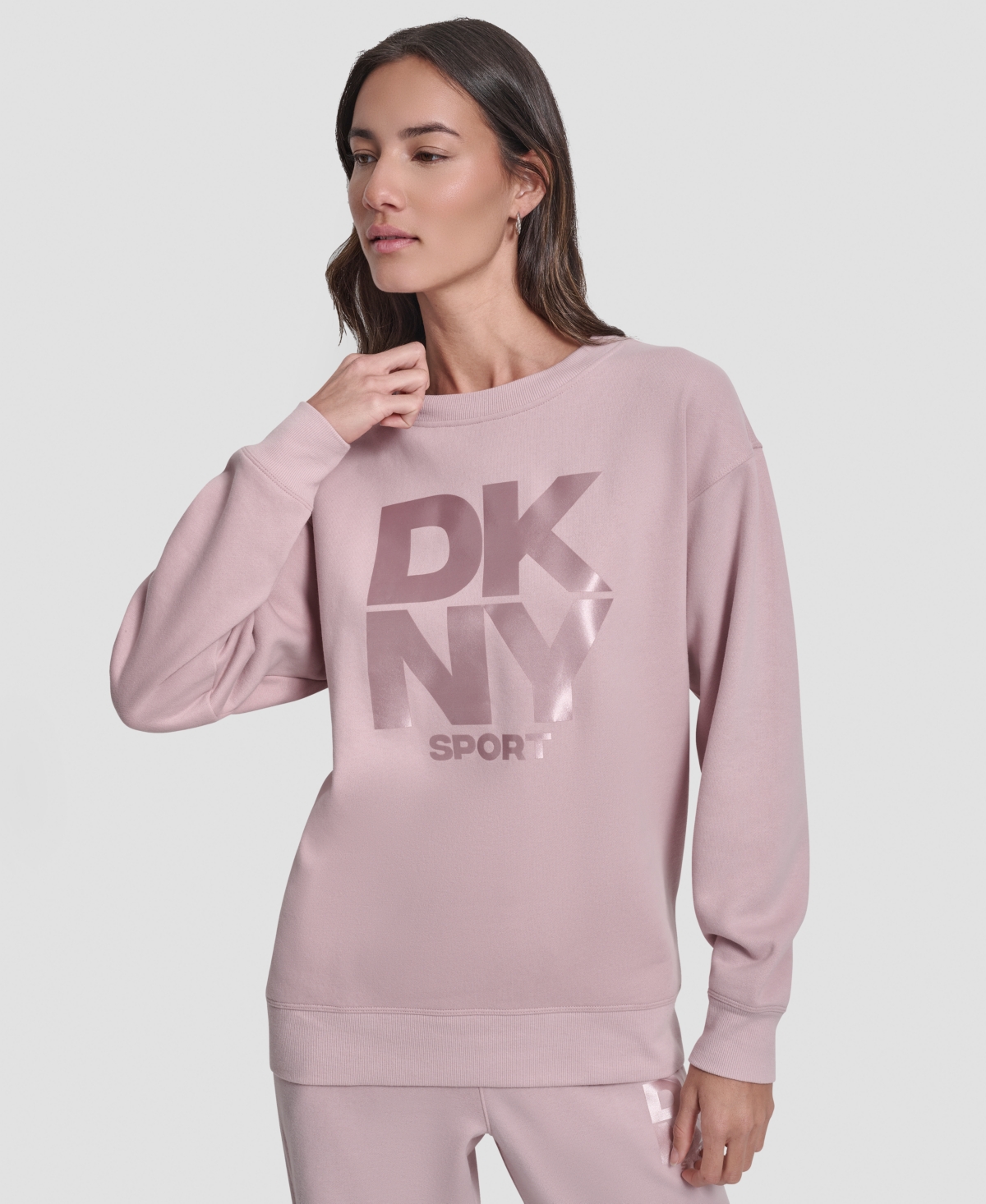 Click here for Dkny Womens Transfer Logo Crew Neck Sweatshirt - A... prices