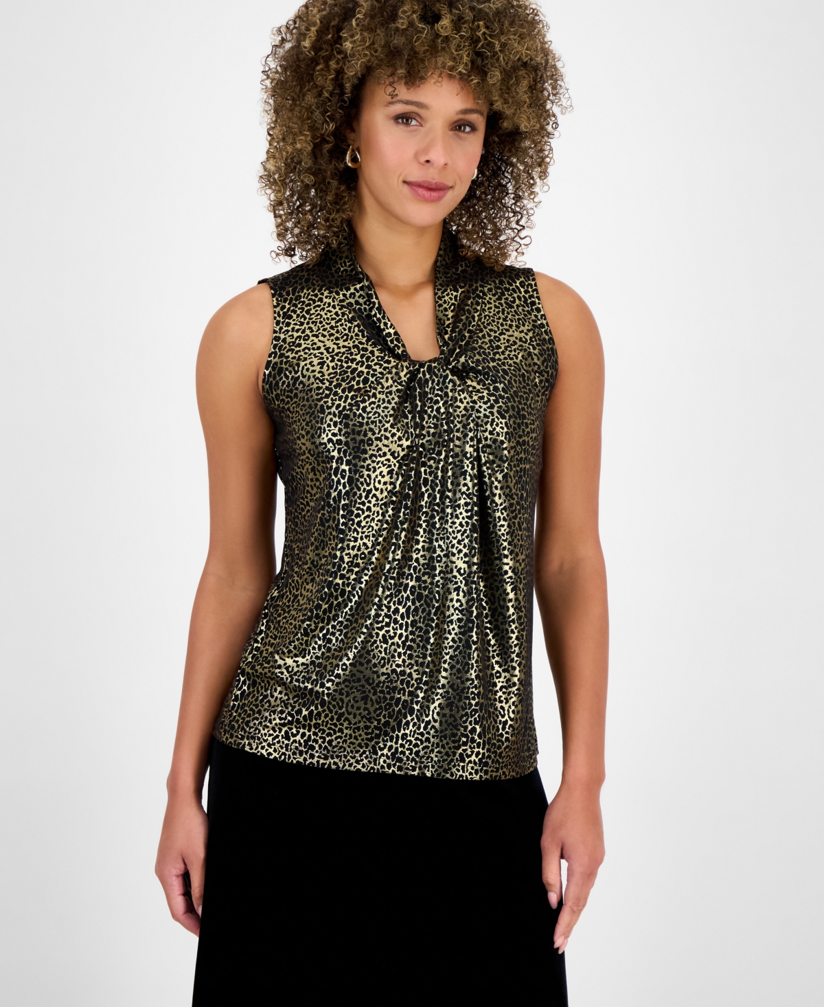 Click here for Kasper Womens Sleeveless Knot Front Jersey Top - B... prices