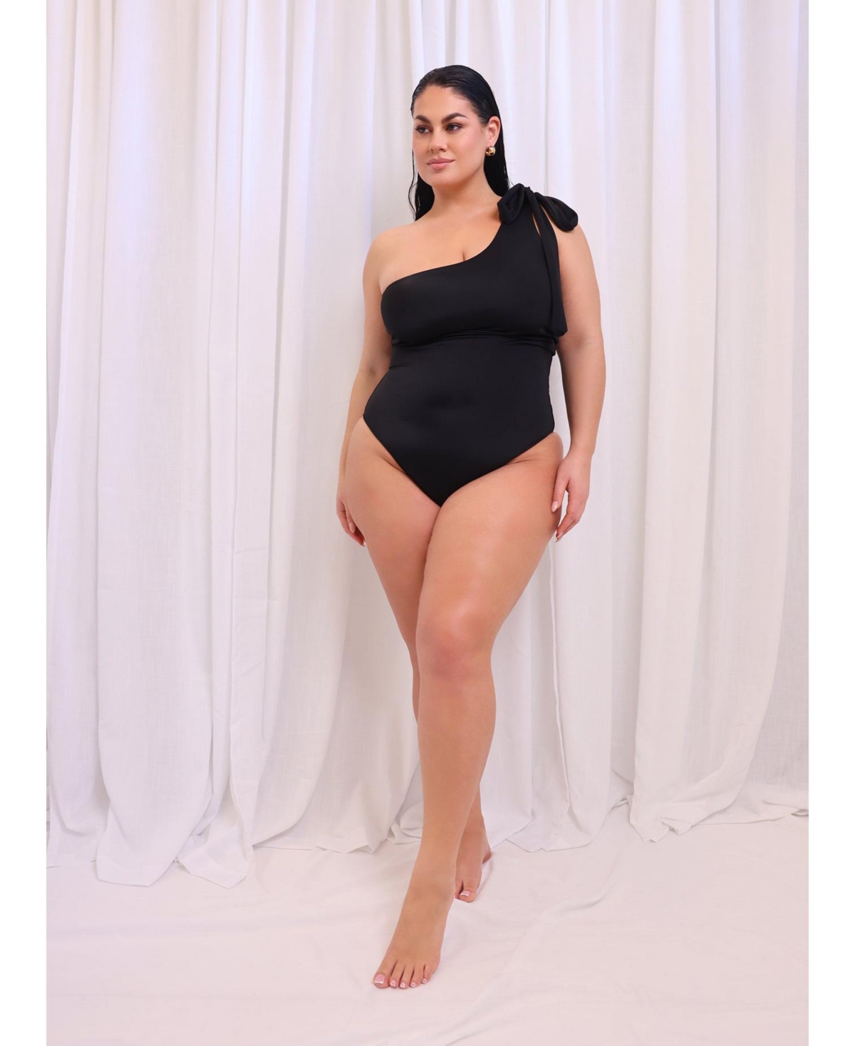 Click here for Rebdolls Womens Tie One Shoulder Swimsuit - Black prices