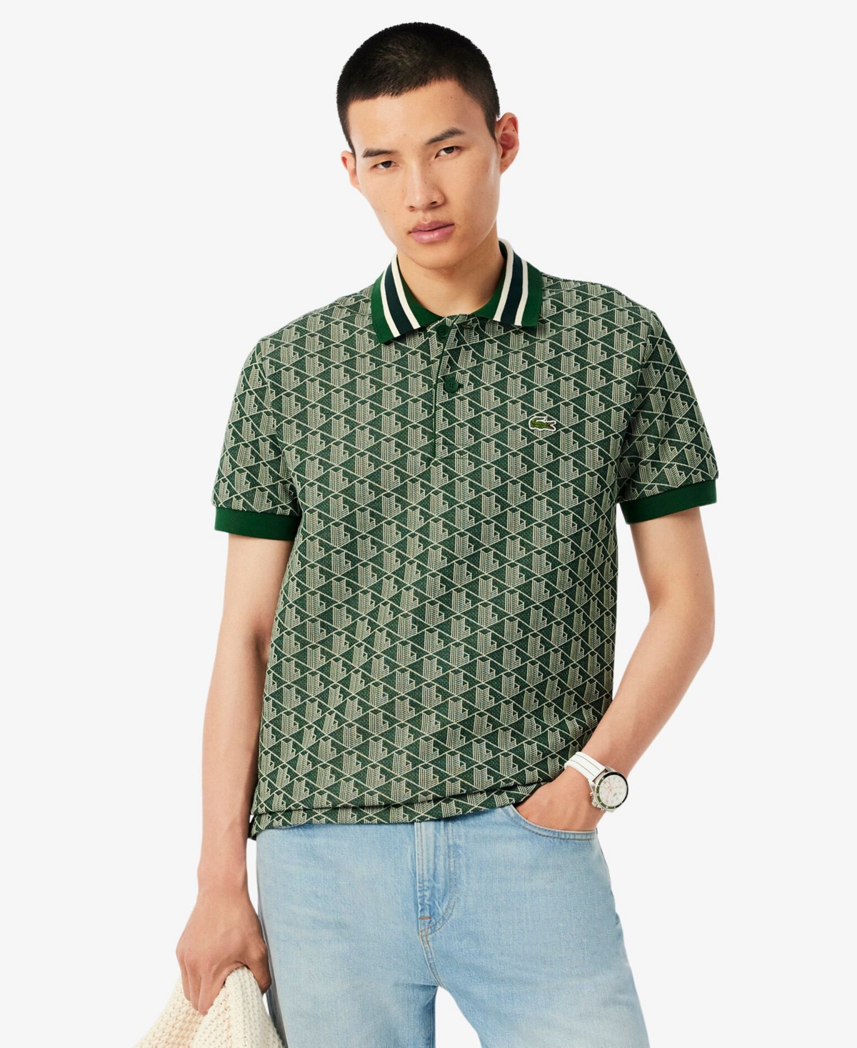 Click here for Lacoste Mens Classic Fit Monogram Jacquard Polo Sh... prices