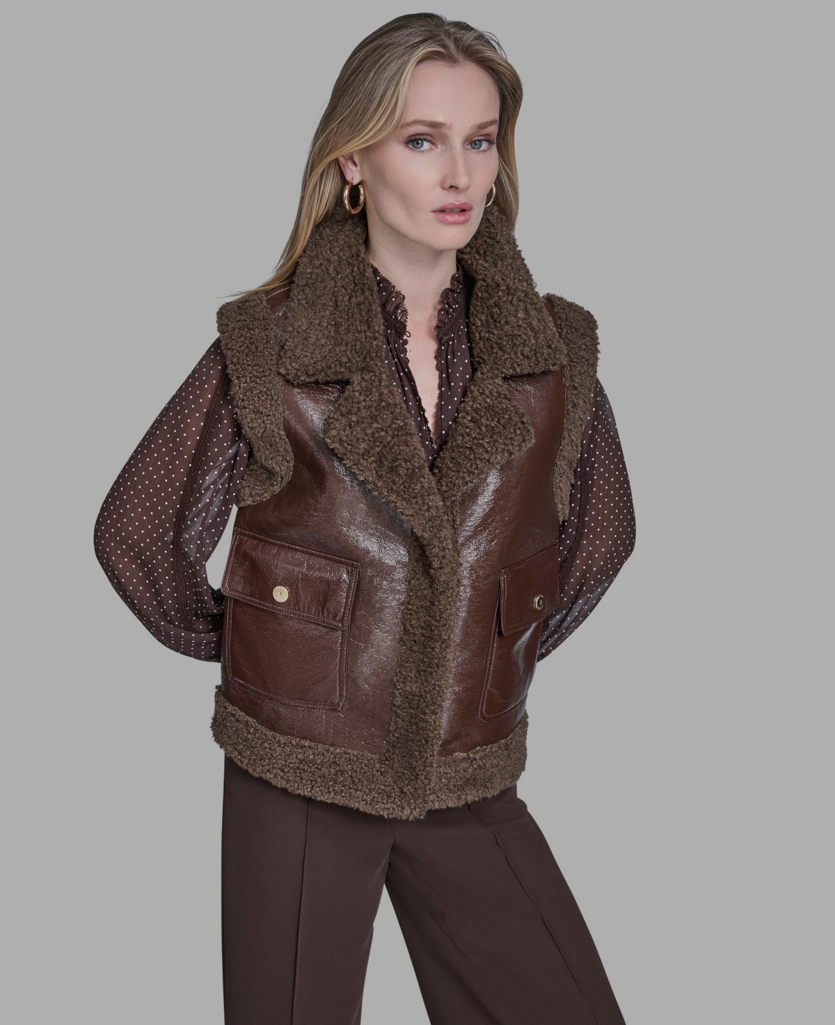 Click here for Bcbg Womens Snap Front Vest Sweater - Truffle prices