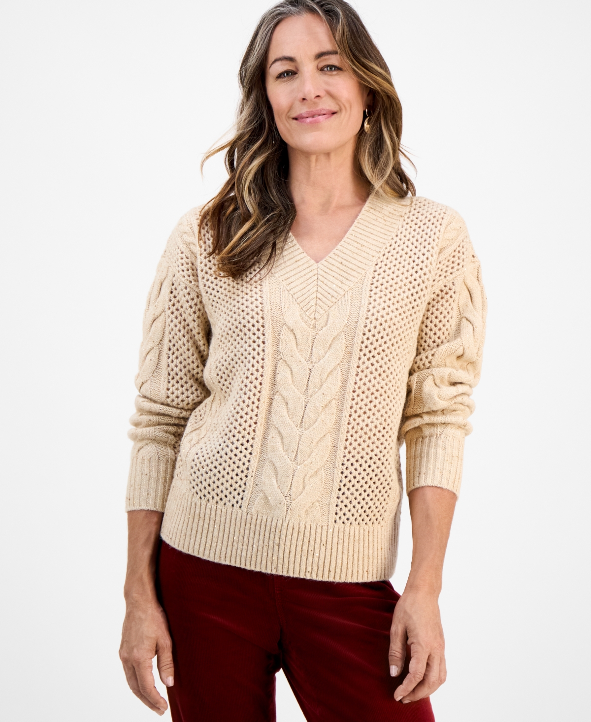 Click here for Style & Co Petite Sequin Cable-Knit Sweater  Macys... prices