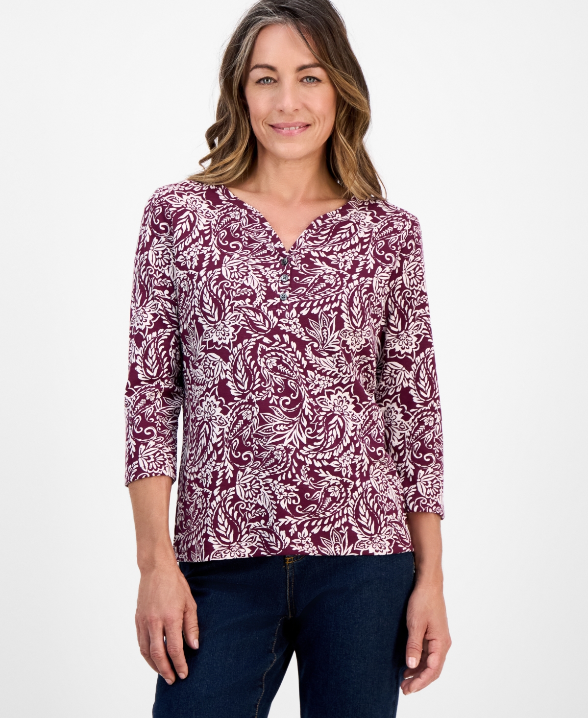 Click here for Style & Co Petite Paisley-Print Henley Top  Macys... prices