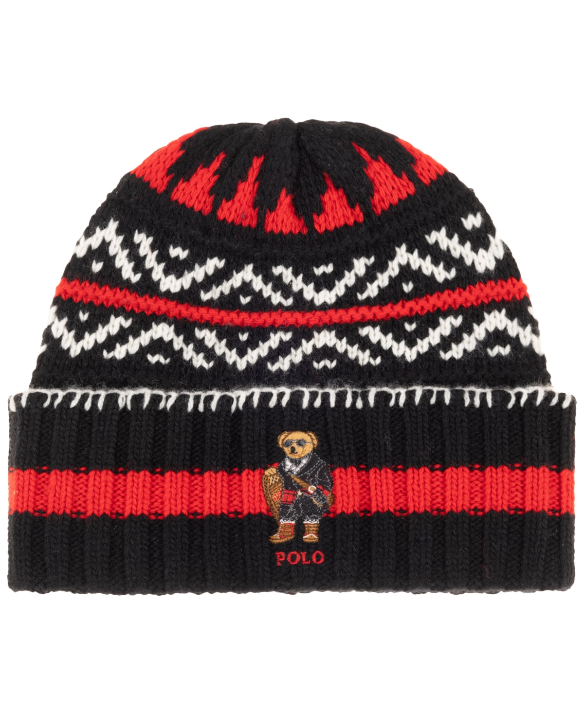 Polo Ralph Lauren Mens Holiday Bear Beanie - Black Multi