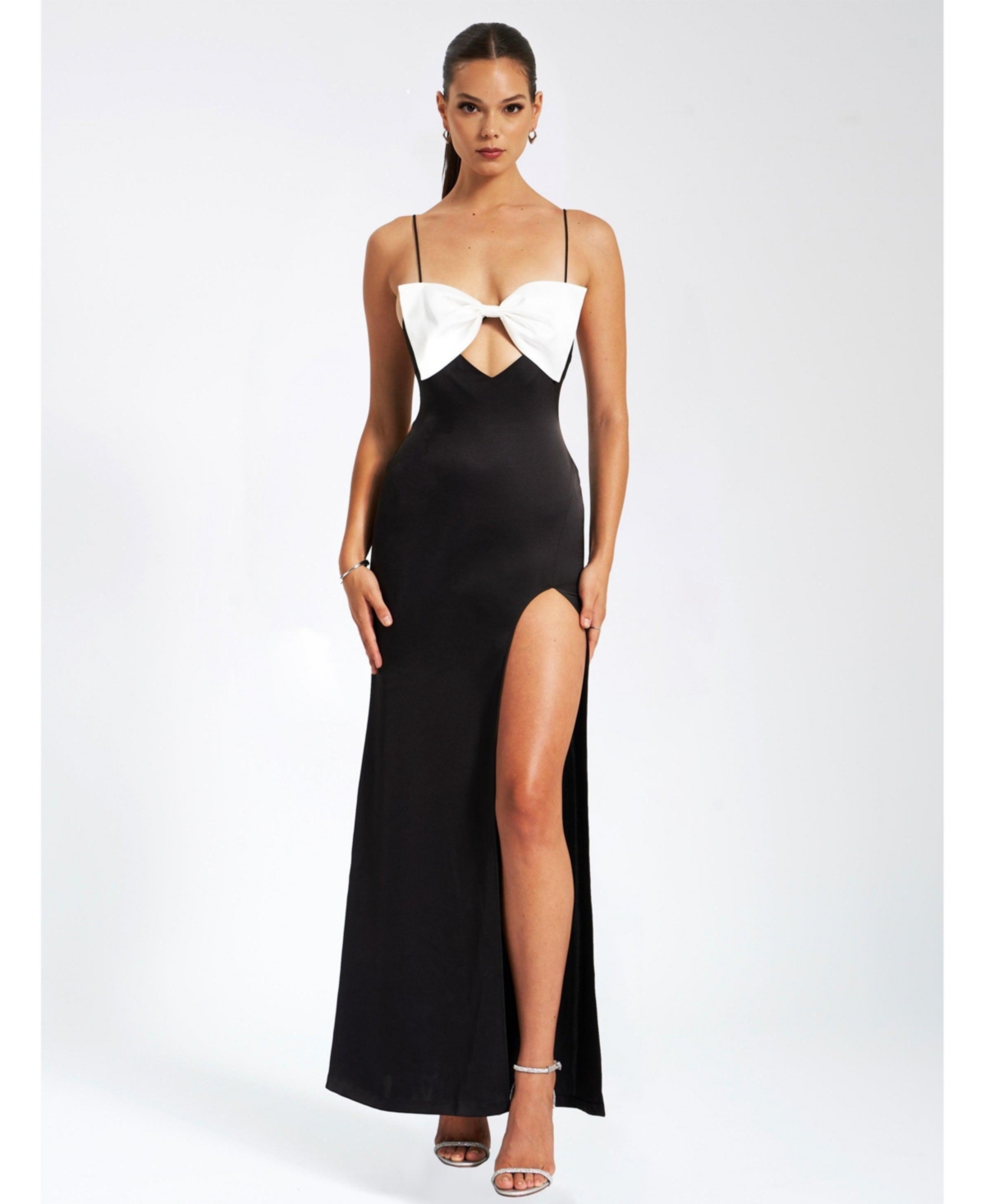 Click here for Miss Circle Women Eleanor Black and White Bow Sati... prices