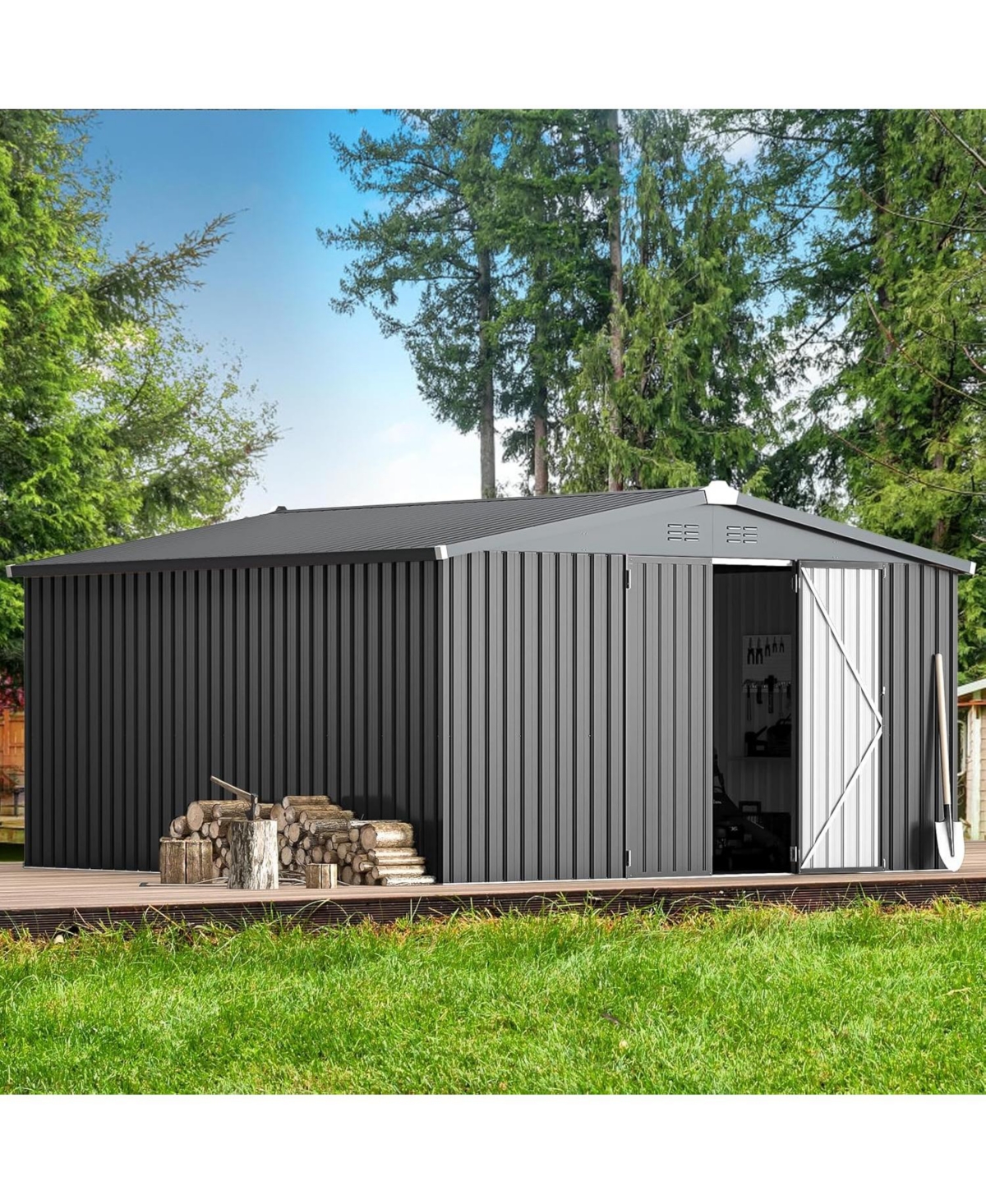 Click here for Aecojoy 12x12 Outdoor Storage Shed - Dark grey prices