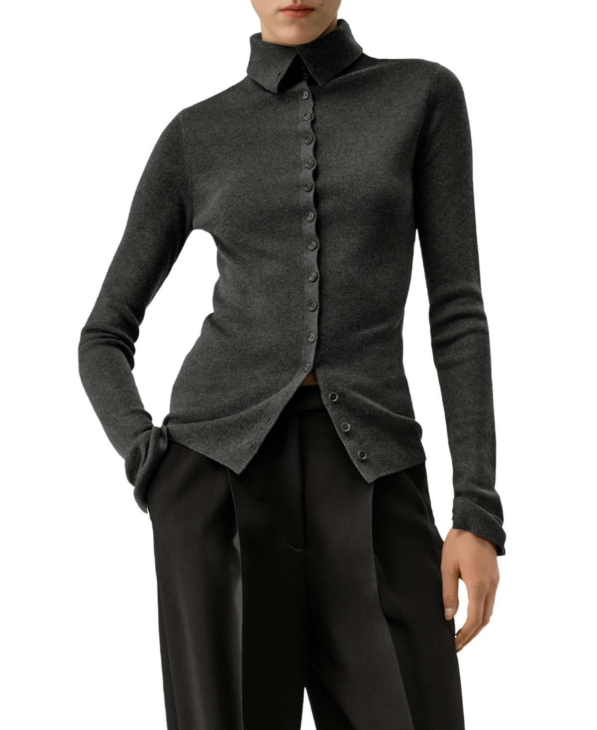 Click here for Lilysilk Slim Fit Silk Cashmere Sweater - Thunder prices