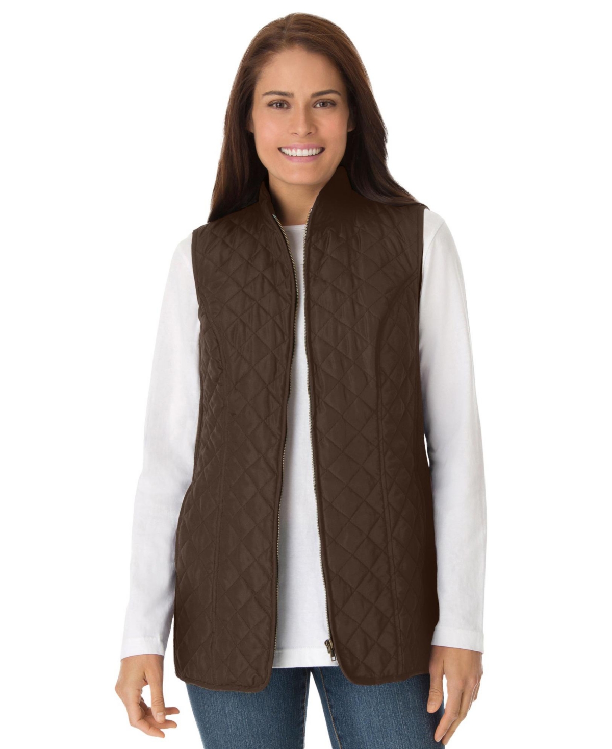 Click here for Woman Within Plus Size Zip-Front Quilted Vest - Ch... prices