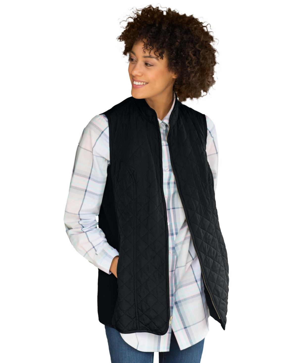 Click here for Woman Within Plus Size Zip-Front Quilted Vest - Bl... prices