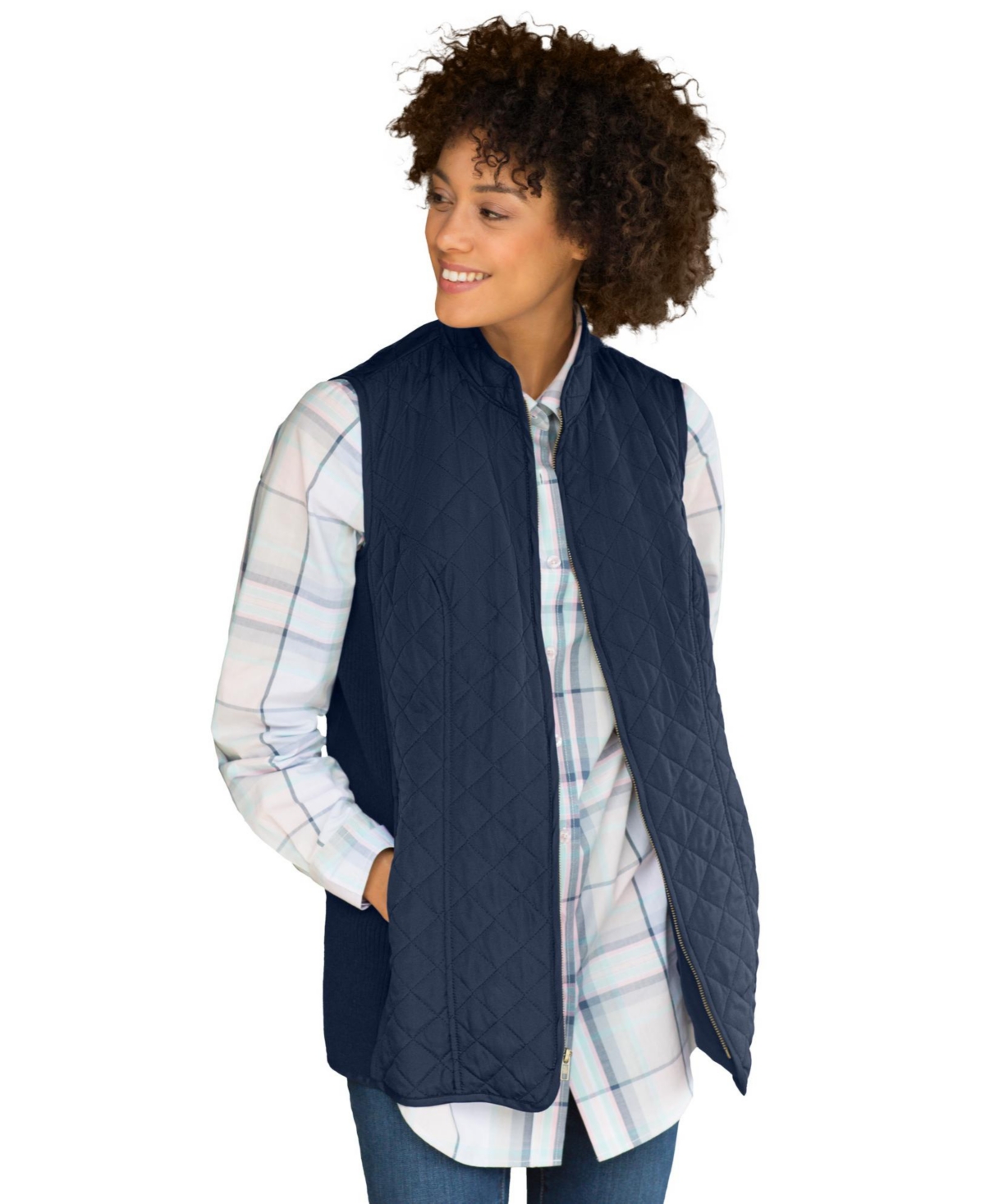 Click here for Woman Within Plus Size Zip-Front Quilted Vest - Na... prices