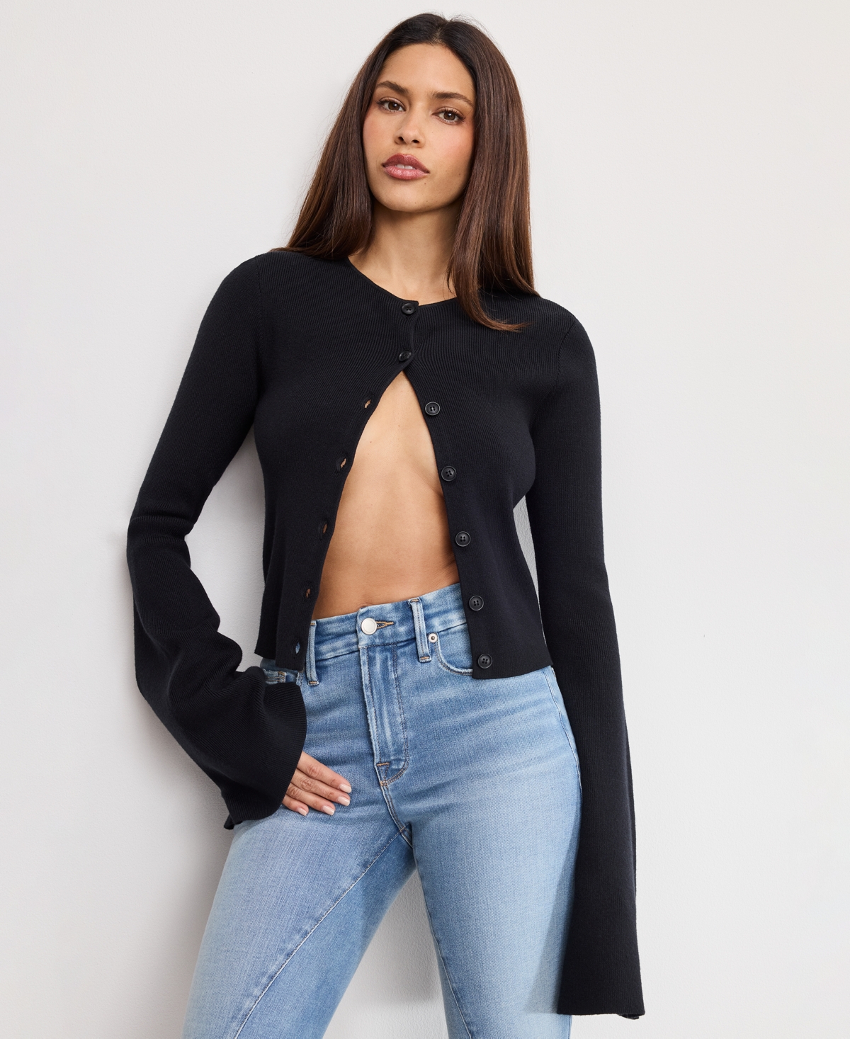 Click here for Good American Womens Bell Sleeve Knit Cardigan Swe... prices