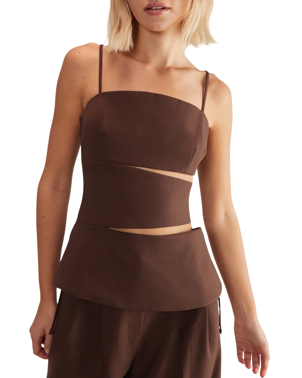 Click here for Premium Tailored Cut Out Longline Top - Choc brown prices