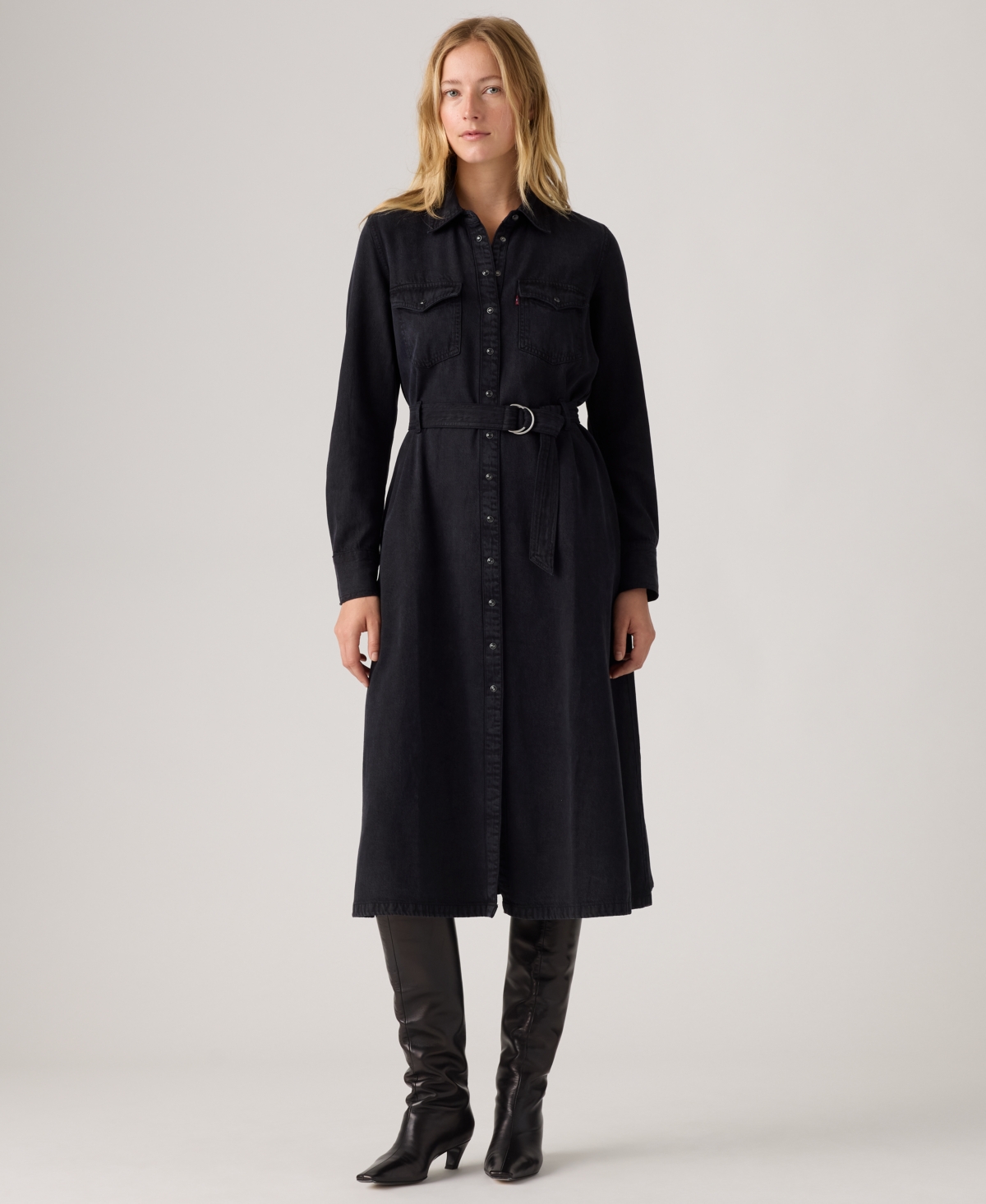 Click here for Levis Womens Quincey Long Sleeve Midi Dress - Navy prices
