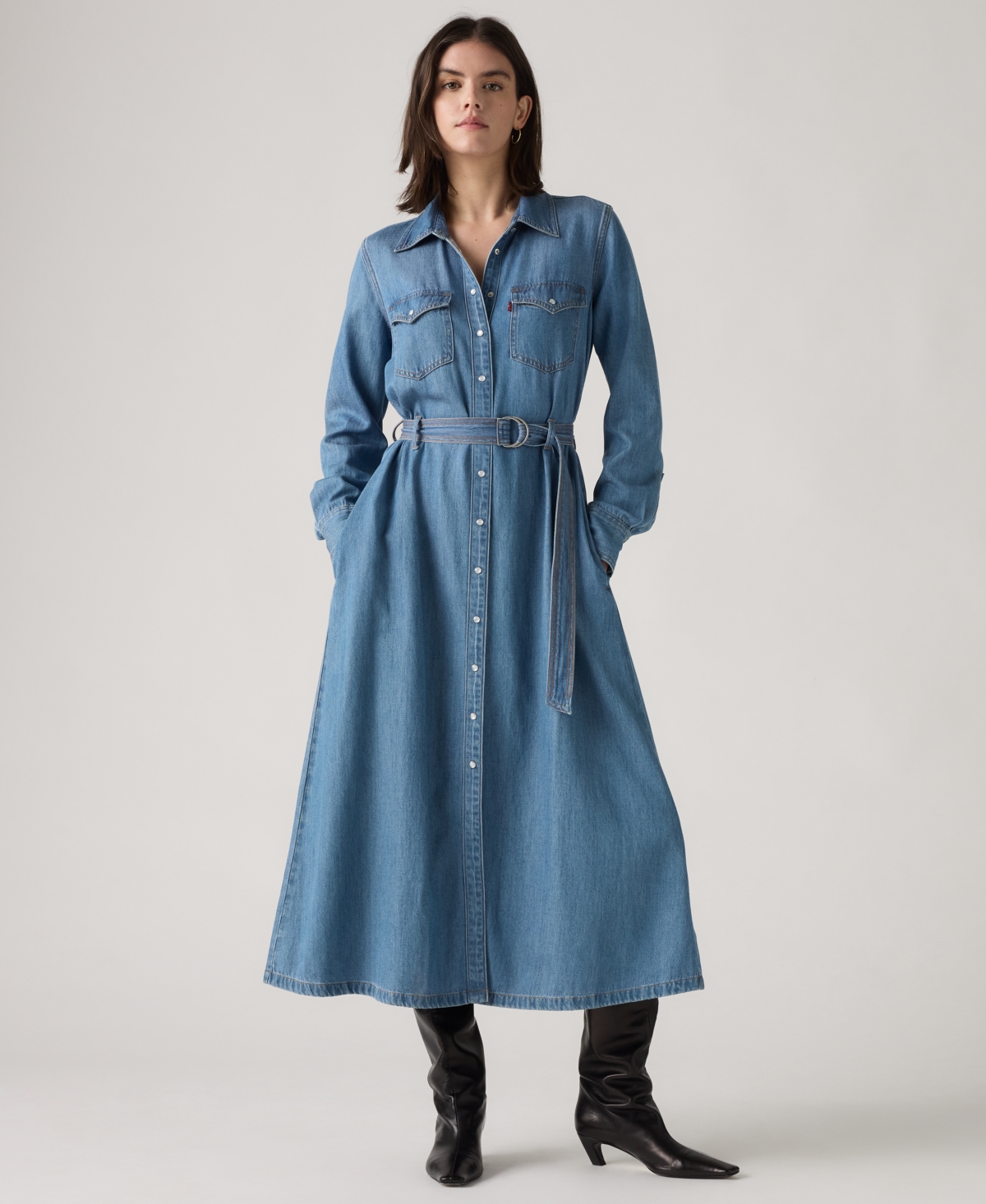 Click here for Levis Womens Quincey Long Sleeve Midi Dress - Blue prices