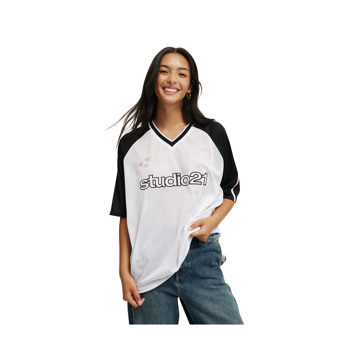Click here for Cotton On Womens Oversized V Neck Raglan Jersey -... prices