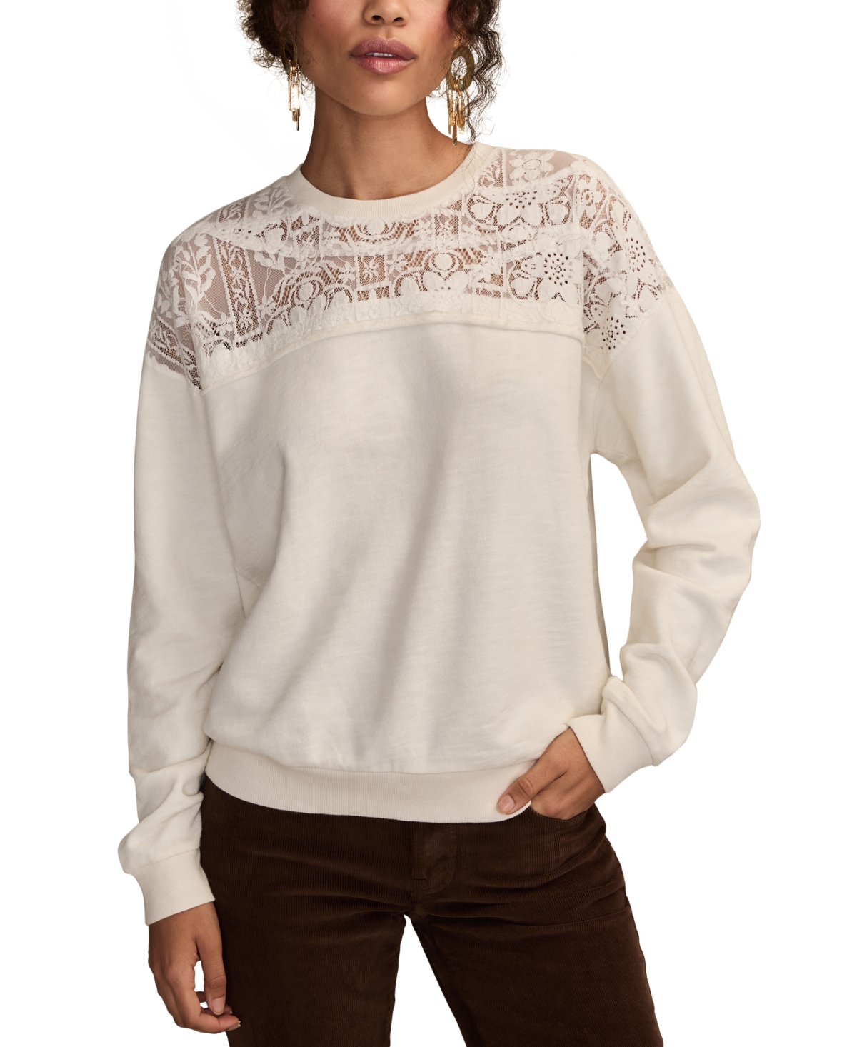 Click here for Lucky Brand Womens Lace Detail Long Sleeve Top - T... prices