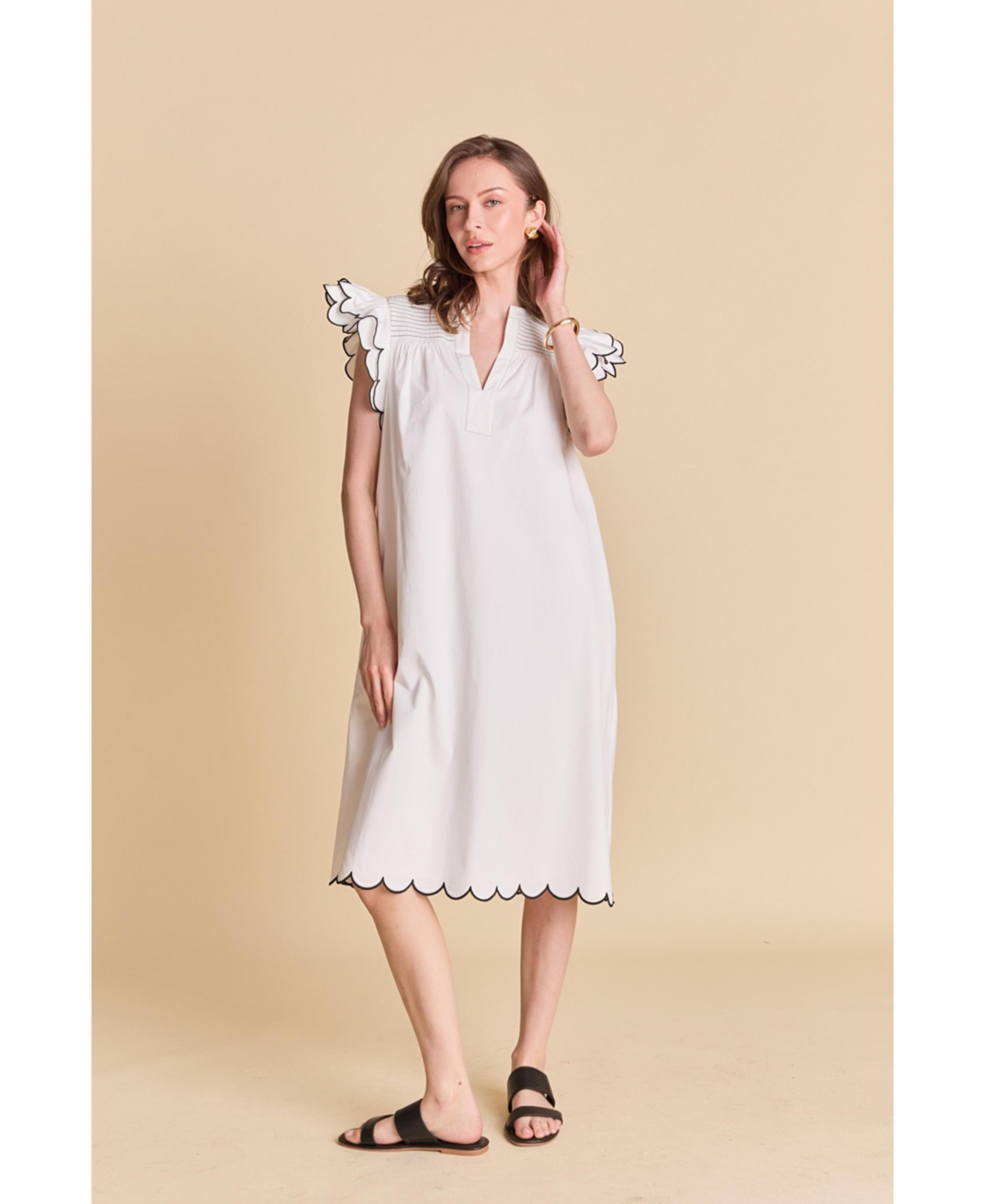 Click here for English Factory Womens Scallop Midi Dress - White/... prices