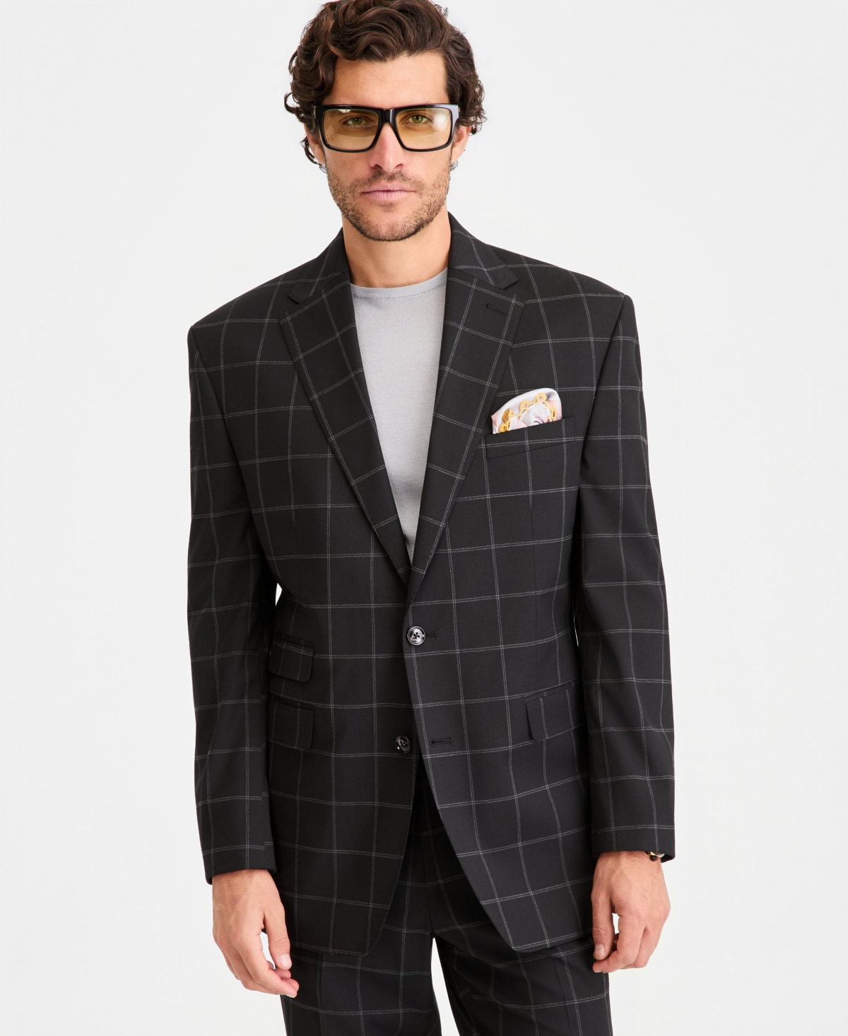 Click here for Tayion Collection Mens Classic-Fit Windowpane Suit... prices