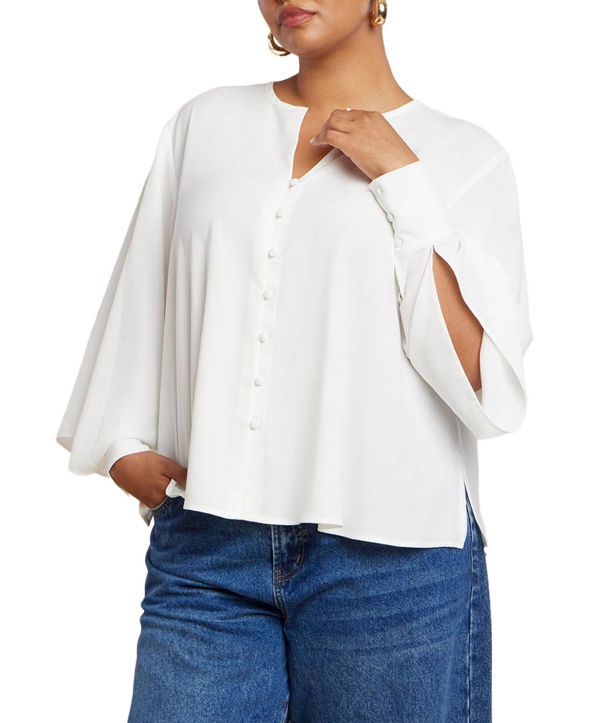 Click here for Eloquii Womens Plus Size Bishop Sleeve Blouse - Ec... prices