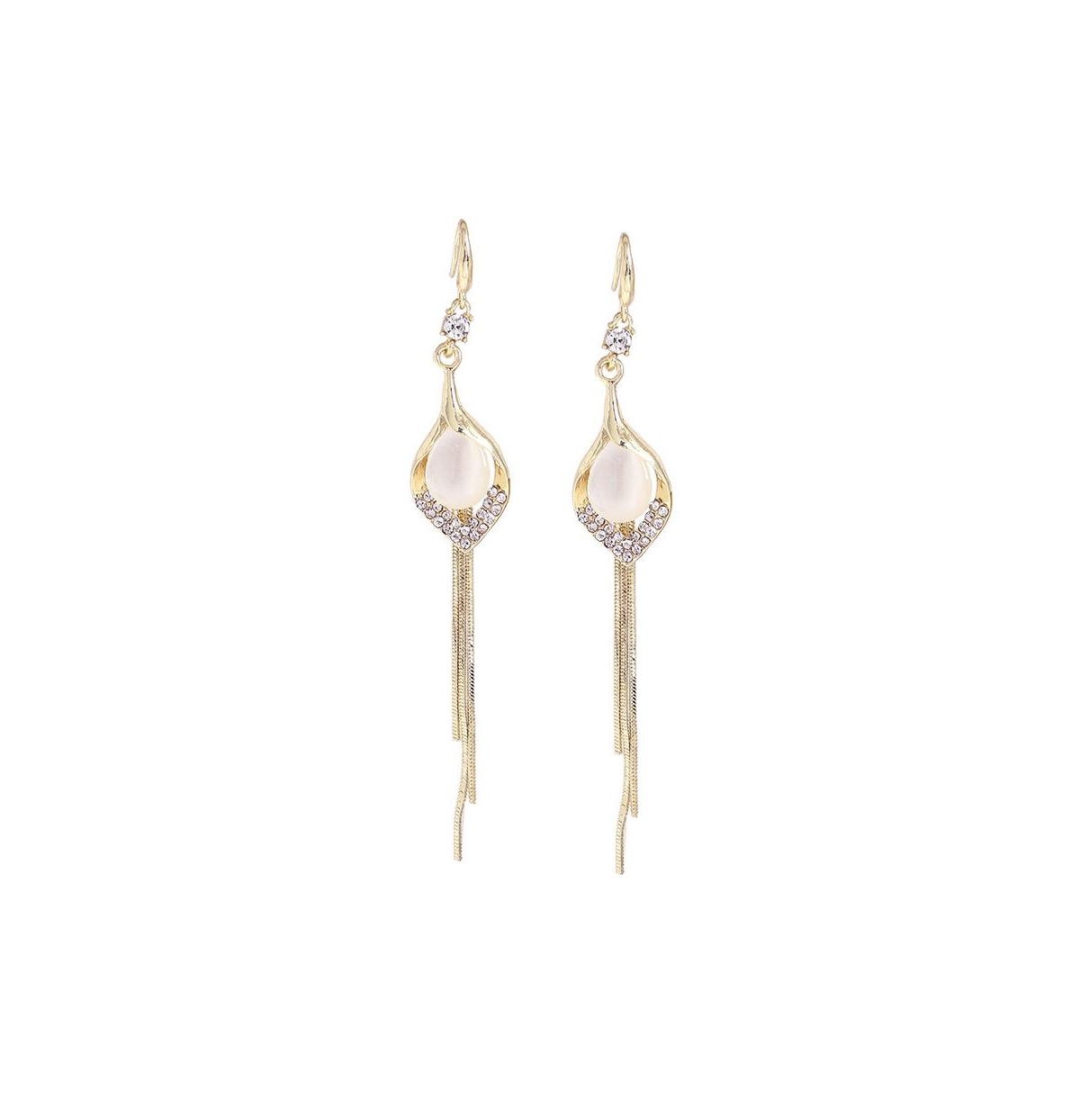 Click here for Sohi Womens Gold Sleek Drop Earrings - White prices