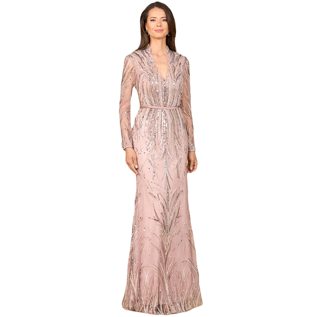 Click here for Lara Womens Mandarin V-Neck Gown with Long Sleeves... prices