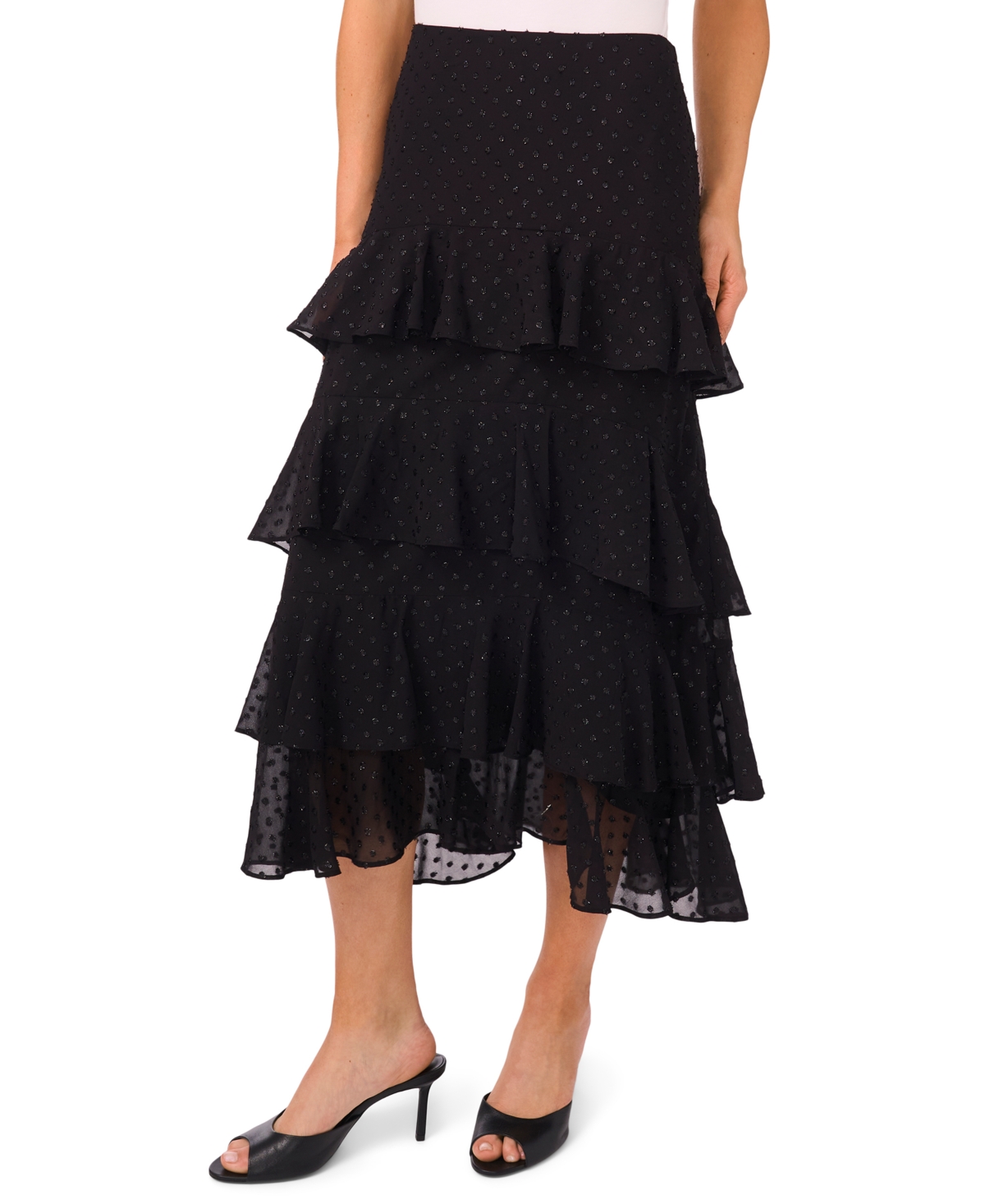 Click here for CeCe Womens Tiered Ruffle Flounce Midi Skirt - Ric... prices