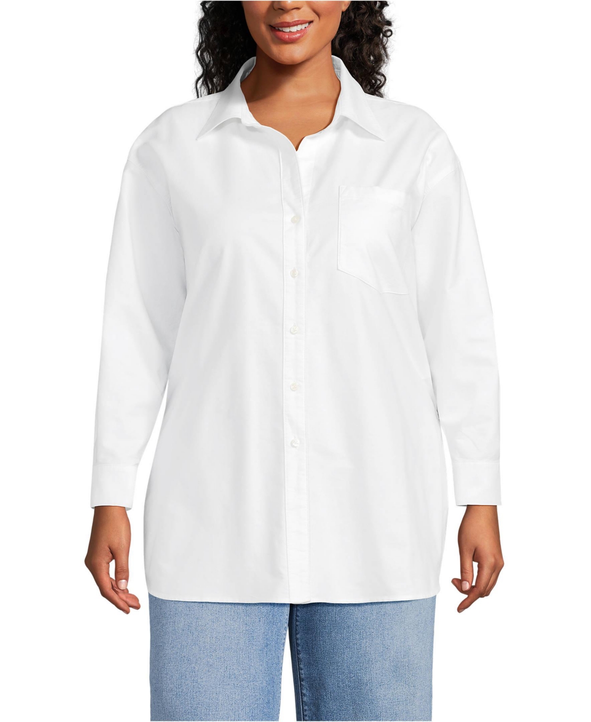 Click here for Lands End Plus Size Oversized Oxford Button Front... prices
