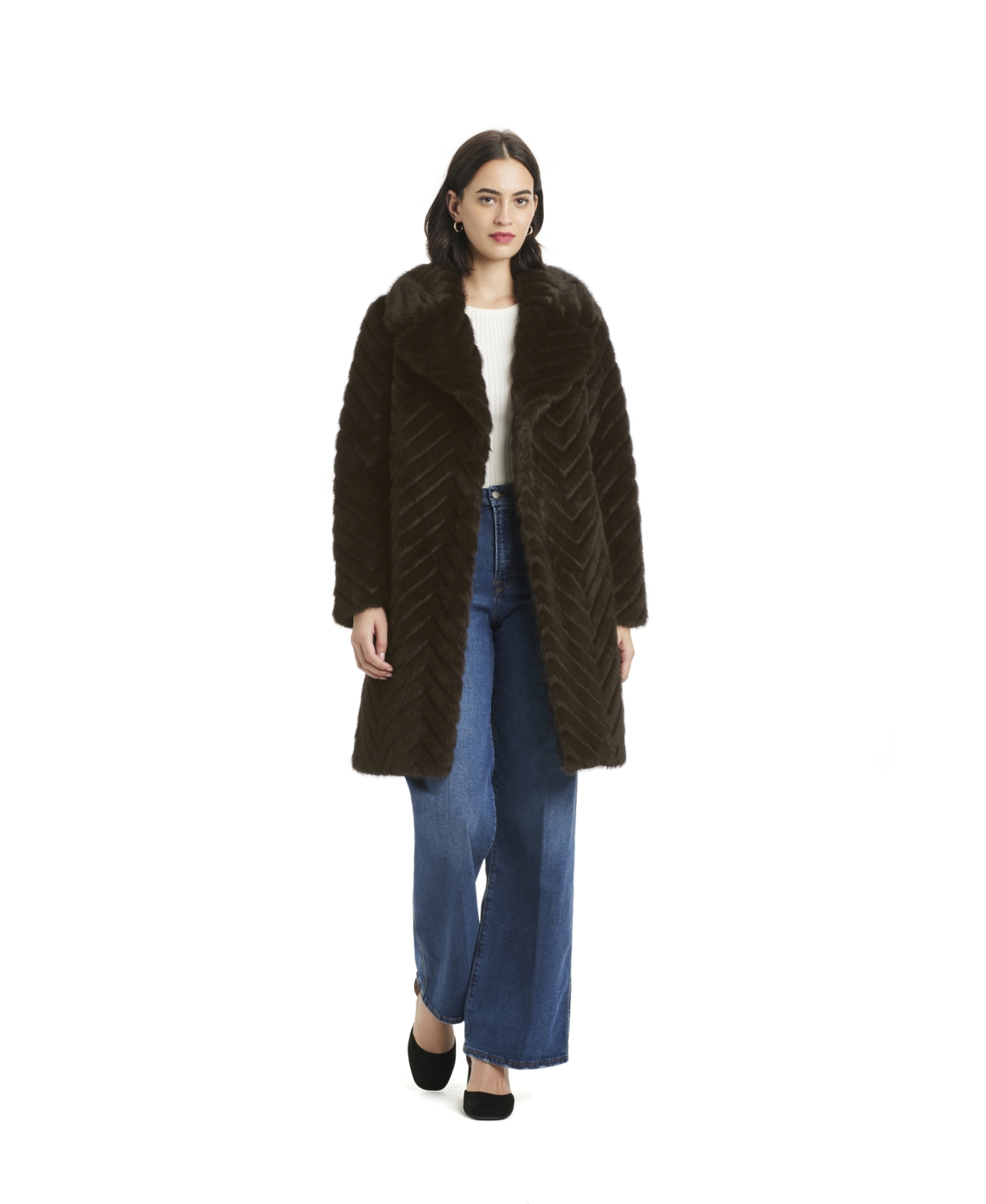 Click here for Jones New York Womens Chevron Textured Faux-Fur Co... prices