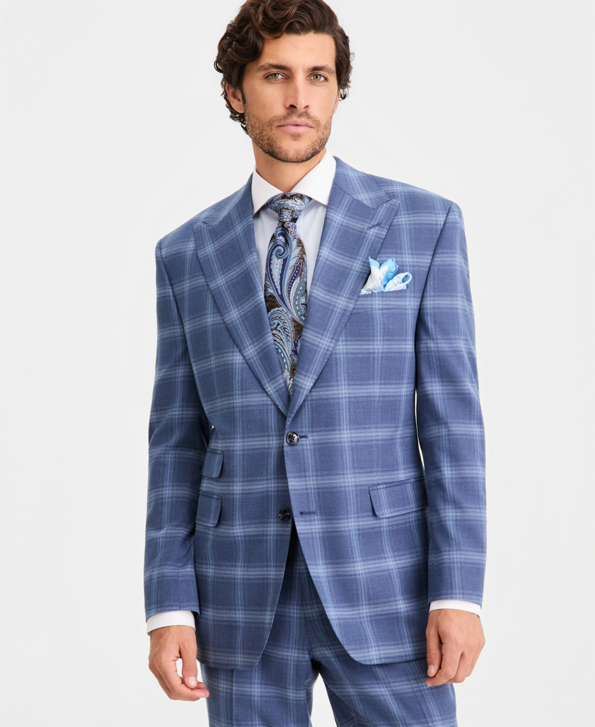 Click here for Tayion Collection Mens Classic-Fit Navy Plaid Suit... prices