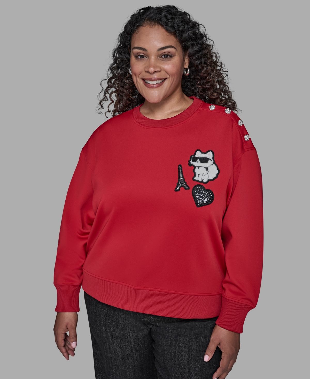 Click here for Karl Lagerfeld Paris Plus Size Patches Sweatshirt... prices