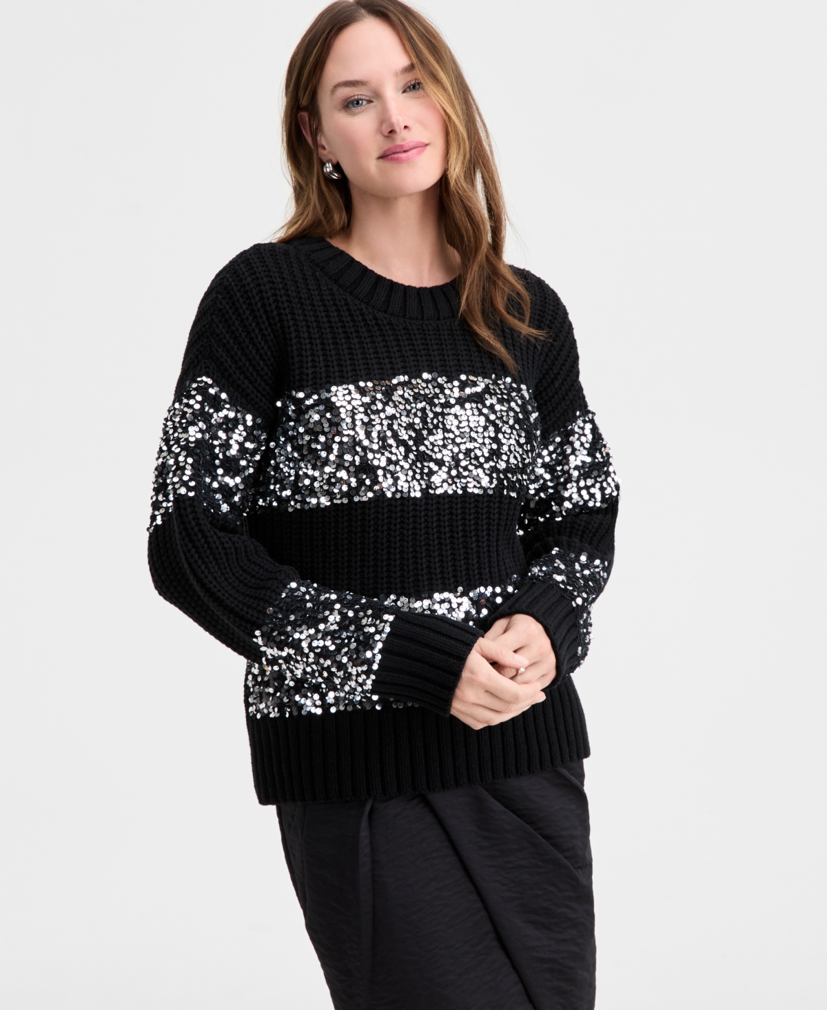 Click here for On 34th Womens Sequin Stripe Crewneck Sweater  Mac... prices