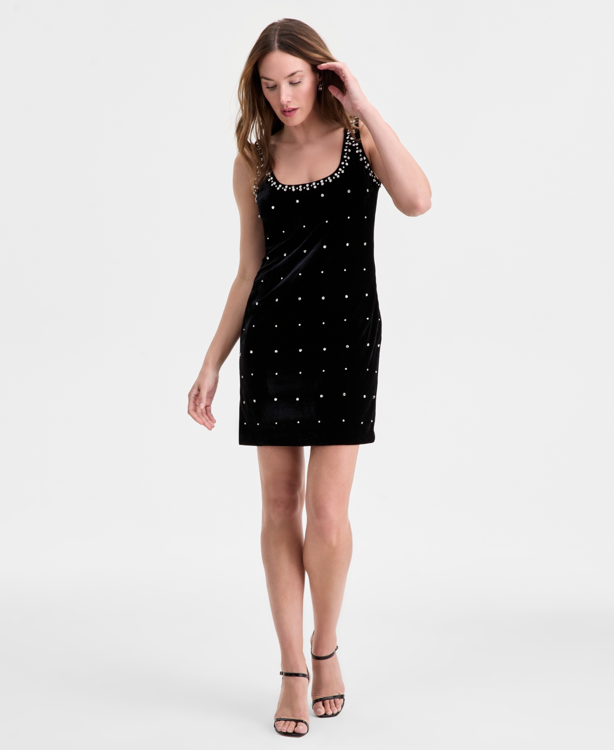 Click here for On 34th Womens Embellished Stretch Velvet Mini Dre... prices