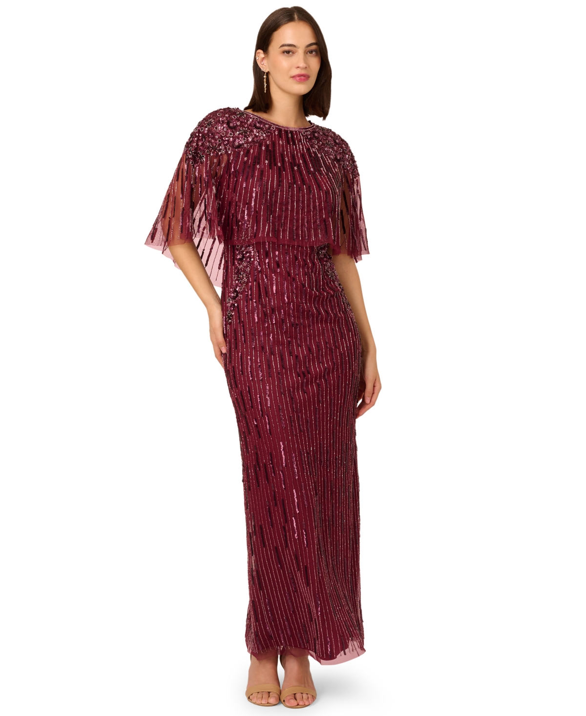 Click here for Adrianna Papell Womens Cape Sleeve Beaded Maxi Dre... prices