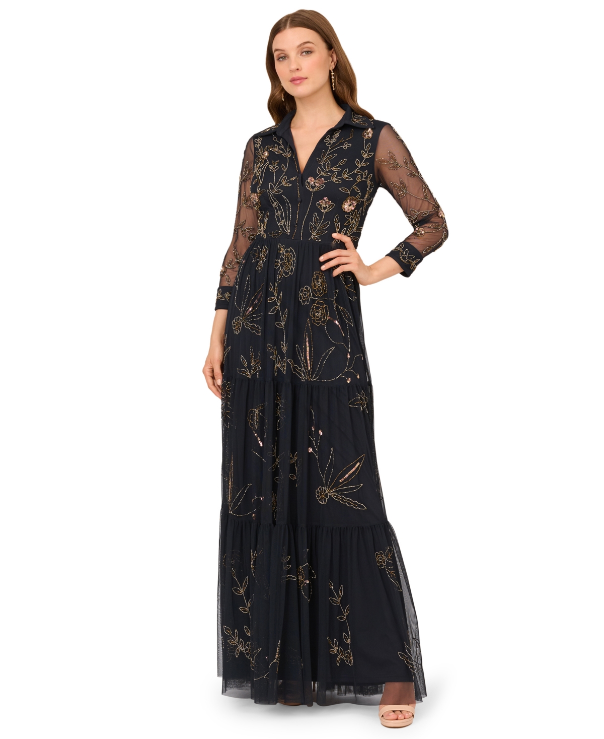 Click here for Adrianna Papell Womens Beaded Long Sleeve Maxi Dre... prices
