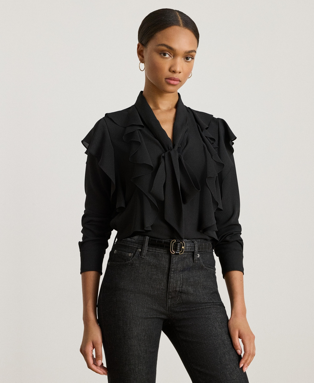 Click here for Lauren Ralph Lauren Womens Ruffle Detail Tie-Neck... prices