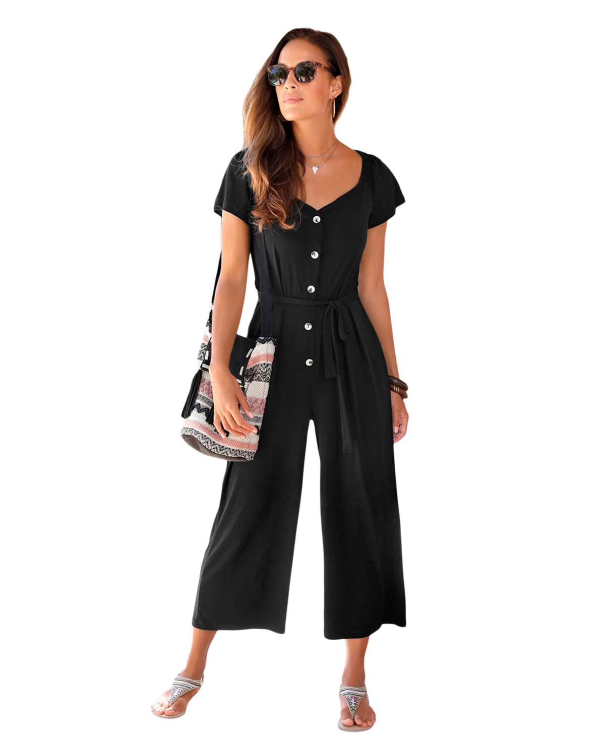 Click here for Lascana Womens Button Detail Jumpsuit - Black prices
