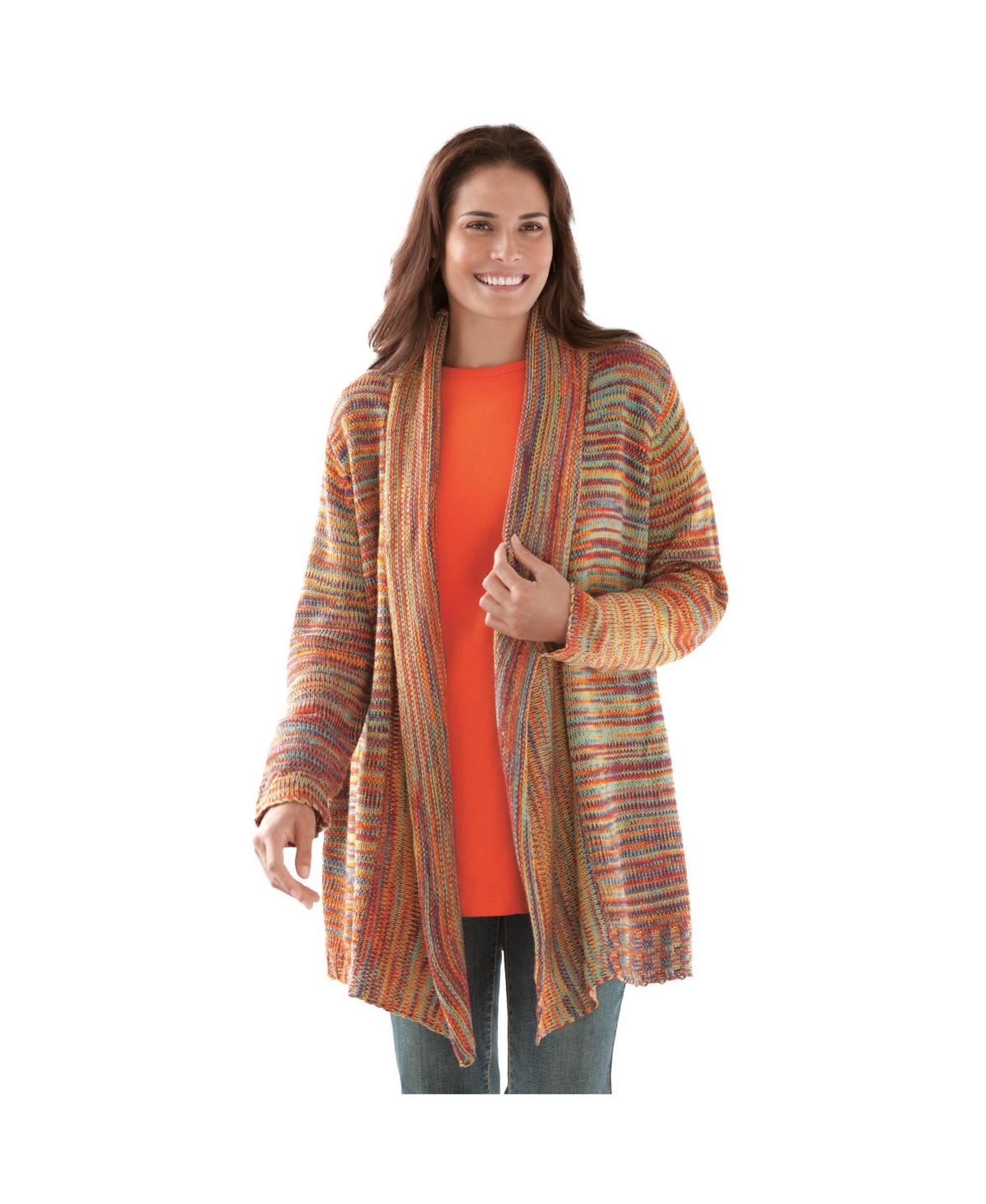Click here for Woman Within Plus Size Multi Marled Cardigan - Gre... prices