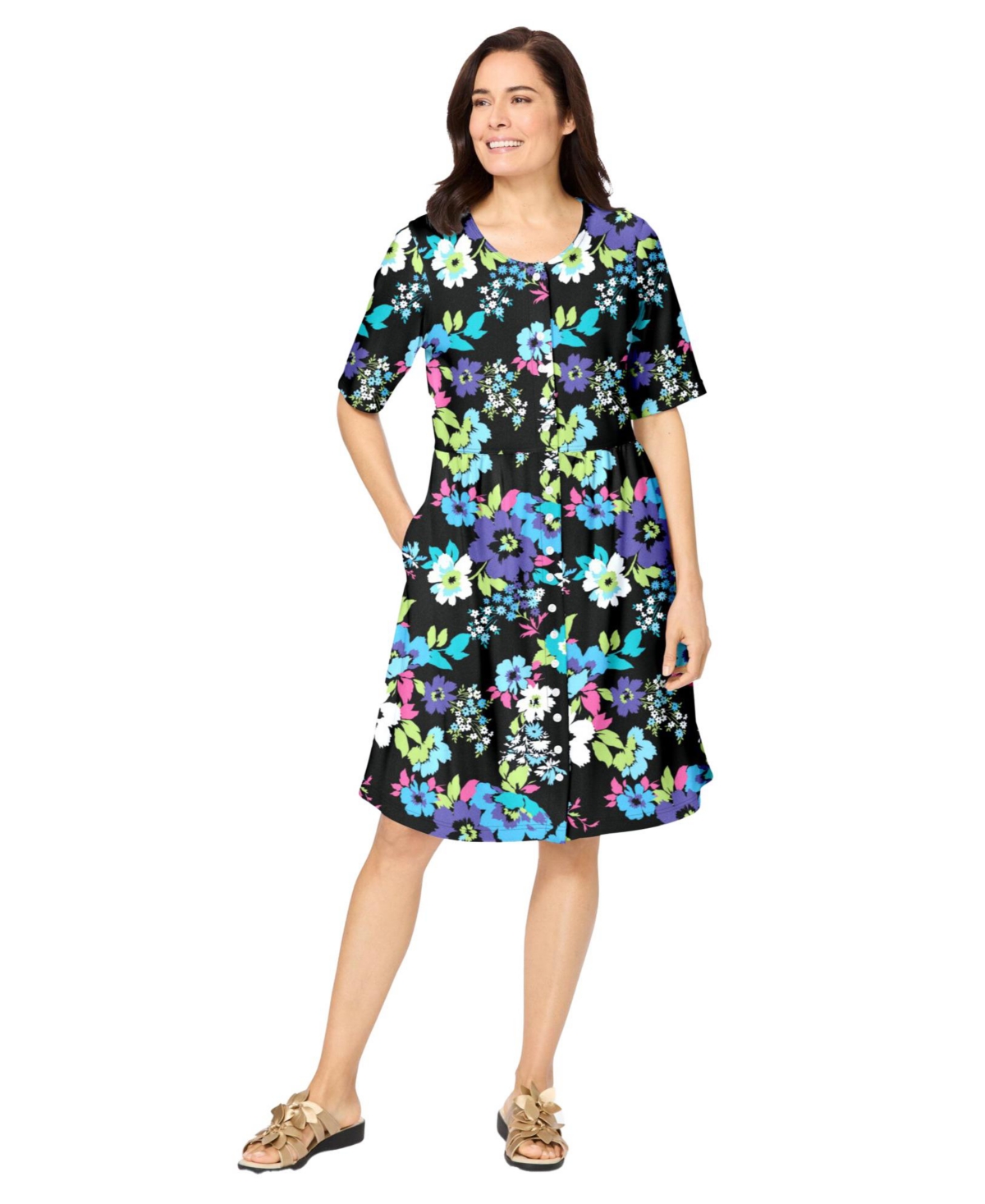 Click here for Woman Within Womens Within Button-Front Short Esse... prices