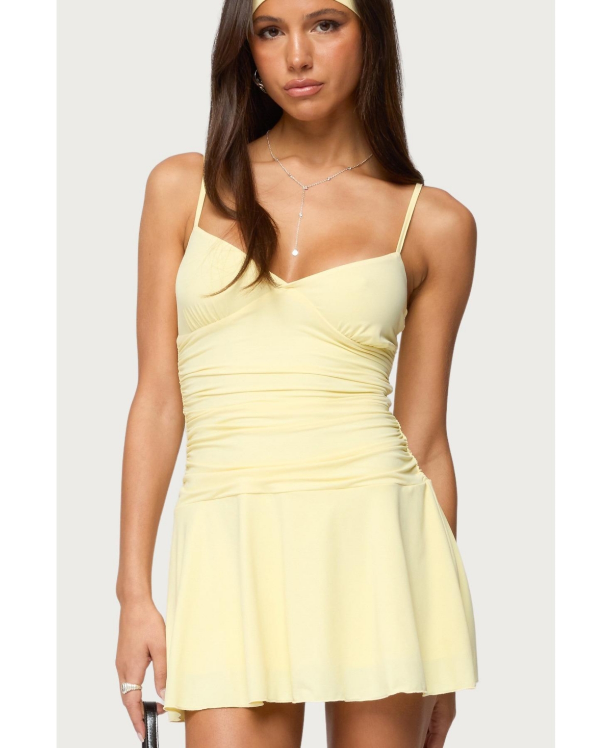 Click here for Edikted Womens Deborah Ruched Mini Dress - Yellow prices