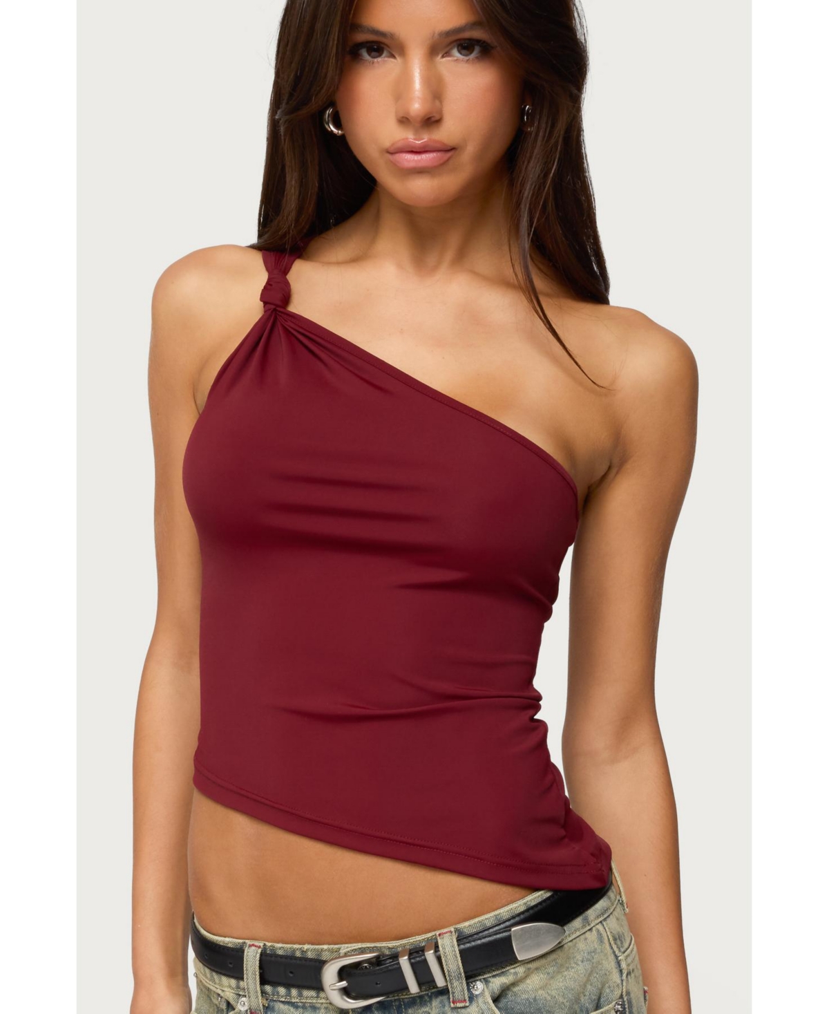 Click here for Edikted Womens Knotted One Shoulder Asymmetric Top... prices