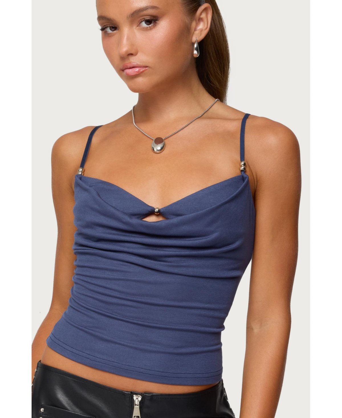 Click here for Edikted Womens Layered Bra Cowl Neck Top - Dark-bl... prices